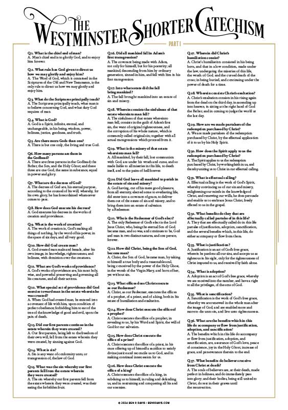 Westminster Shorter Catechism Poster Part 1-3 by Ben R. Davis