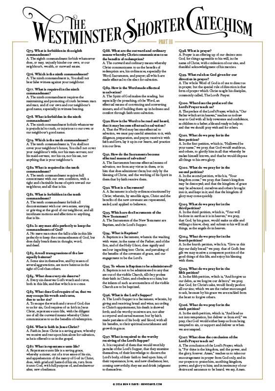 Westminster Shorter Catechism Poster Part 1-3 by Ben R. Davis
